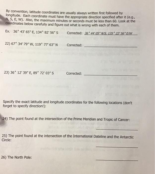Solved By convention, latitude coordinates are usually | Chegg.com