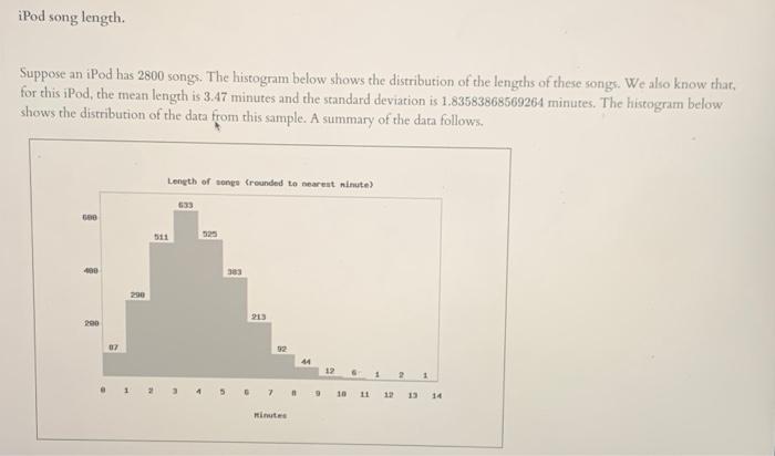 Solved iPod song length Suppose an iPod has 2800 songs. The | Chegg.com