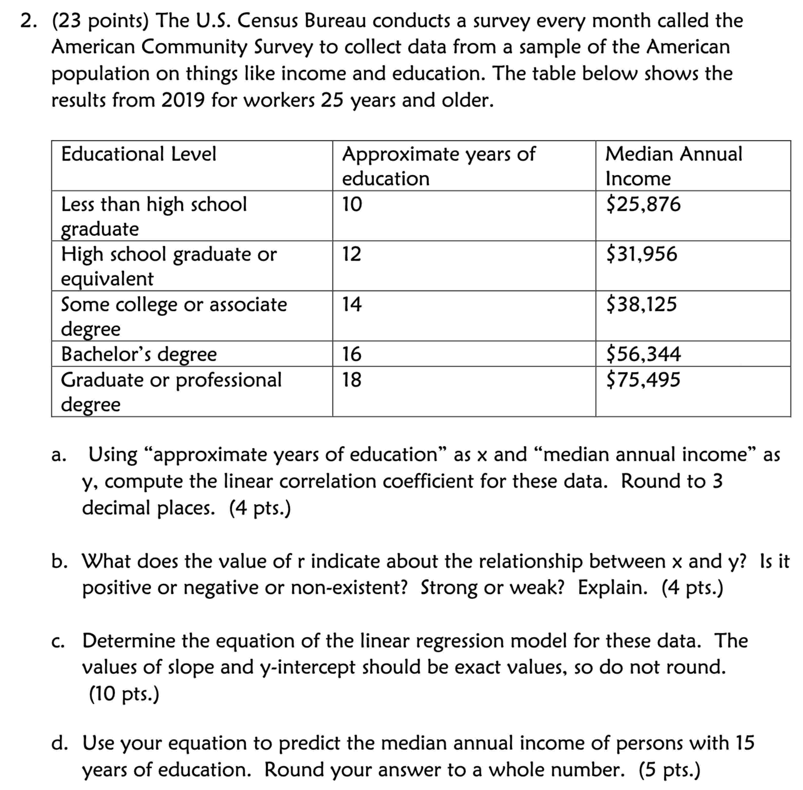 Solved 2. (23 ﻿points) ﻿The U.S. ﻿Census Bureau conducts a | Chegg.com