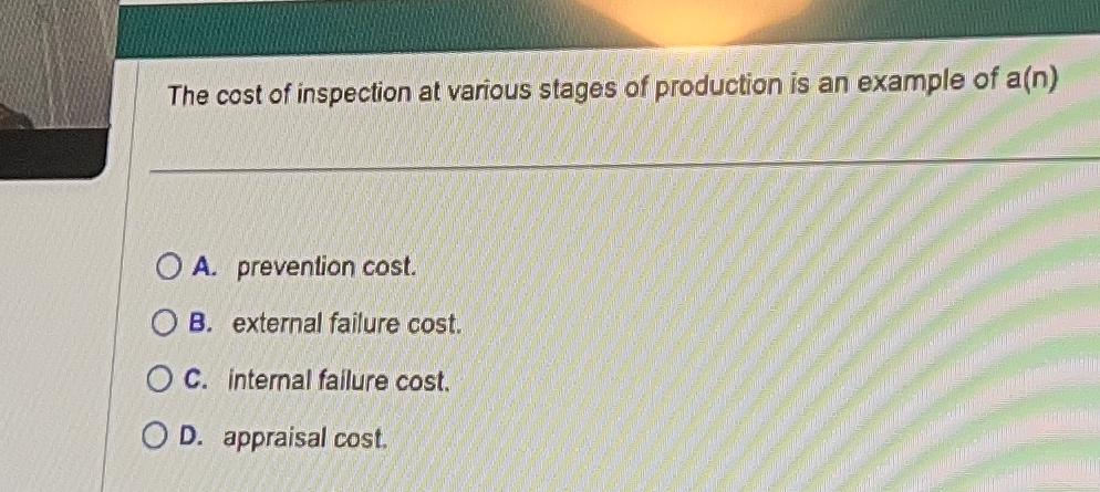 Solved The cost of inspection at various stages of | Chegg.com