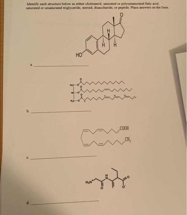 Solved Identify each structure below as either cholesterol, | Chegg.com