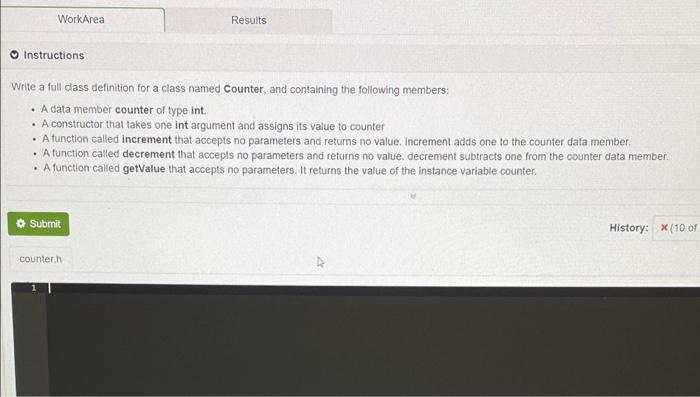 Solved WorkArea Results Instructions Write a full class | Chegg.com