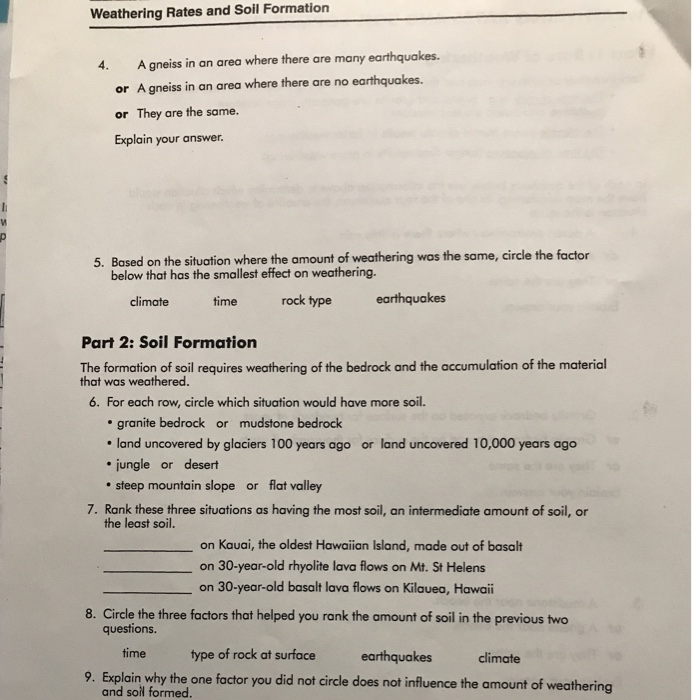 Solved WEATHERING RATES AND SOIL FORMATION Part 1: Rate of | Chegg.com