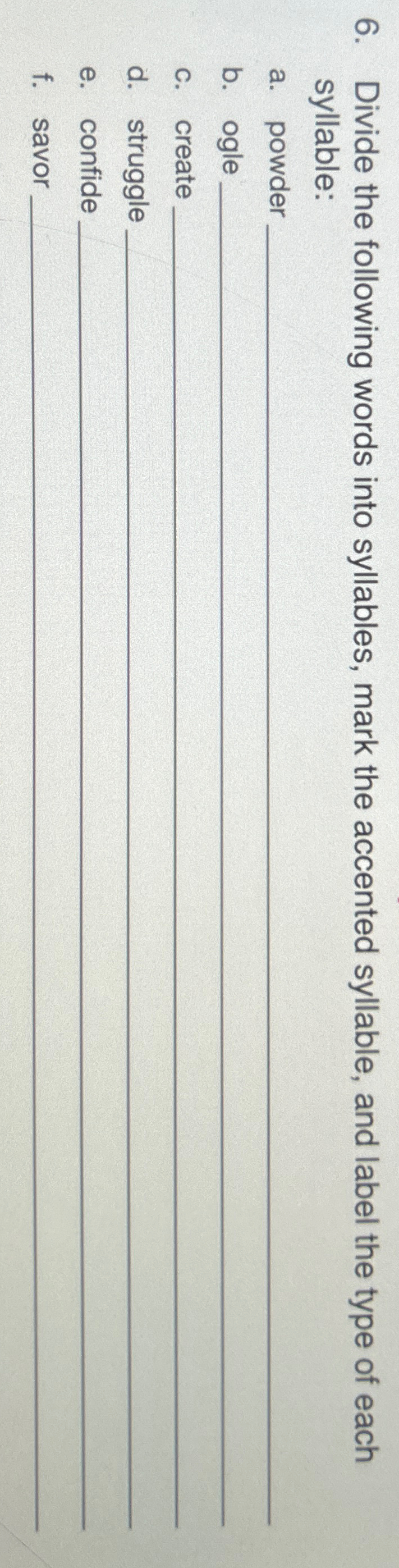 Divide the following words into syllables, mark the | Chegg.com