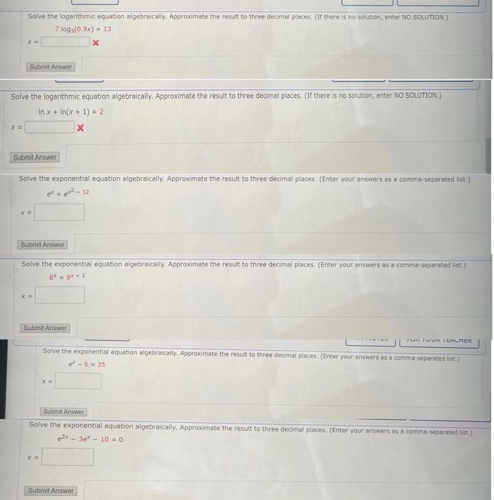 Solved Solve the logarithmic equation aigebraically. | Chegg.com