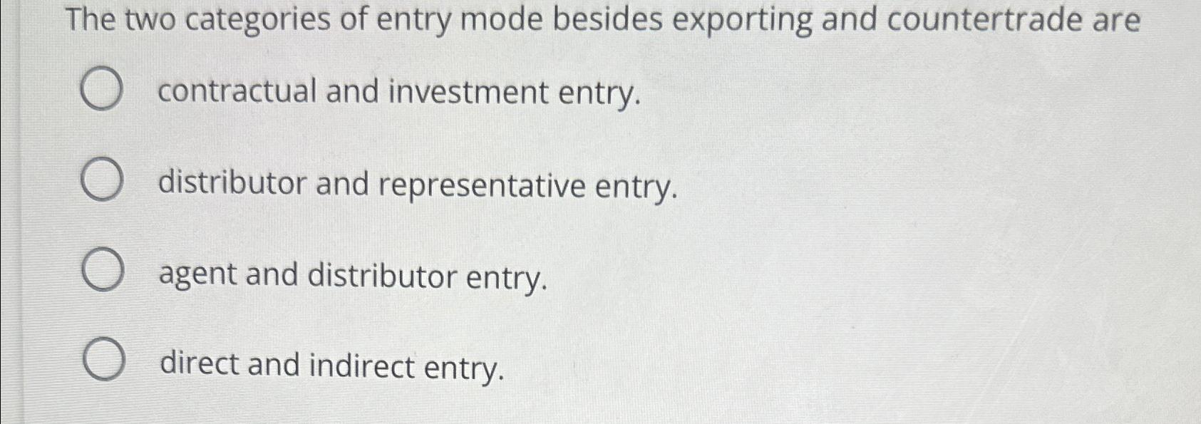 Solved The two categories of entry mode besides exporting | Chegg.com