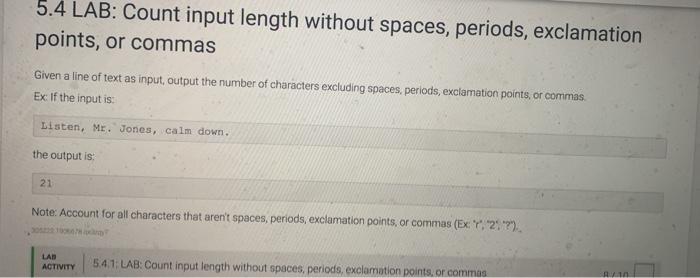 Solved 5 4 Lab Count Input Length Without Spaces Periods