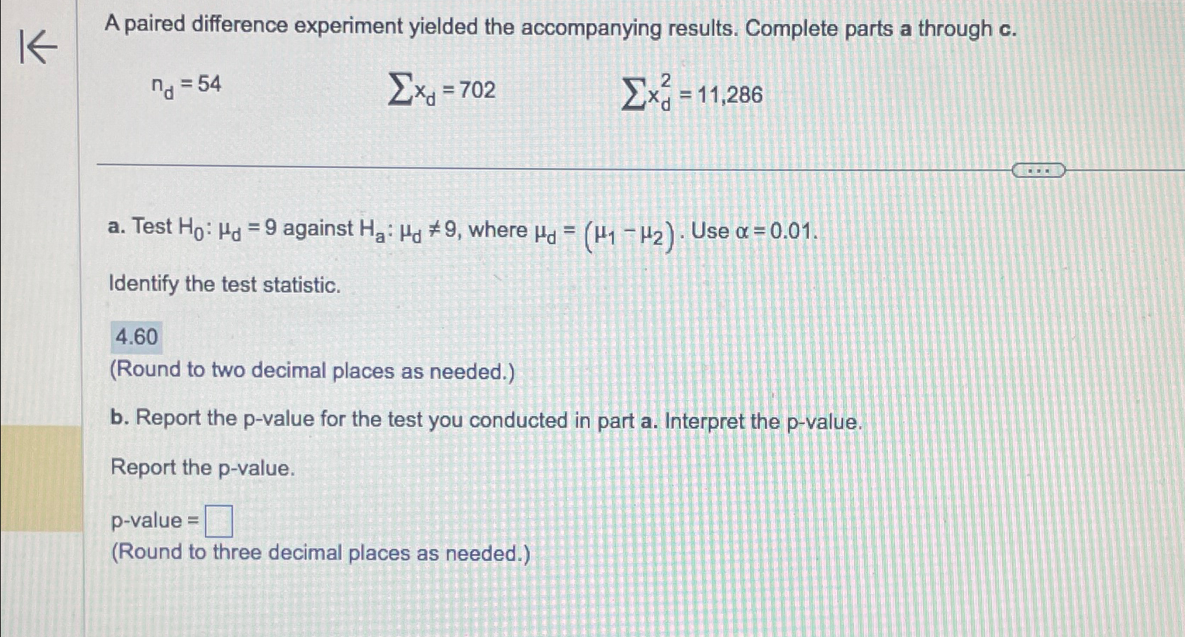 Solved A paired difference experiment yielded the | Chegg.com