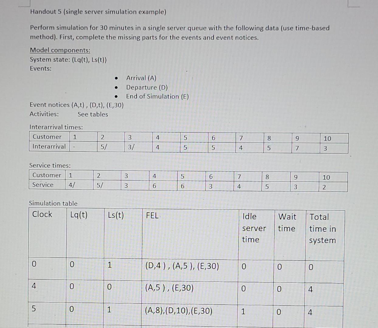 Handout 5 (single server simulation example) Perform | Chegg.com