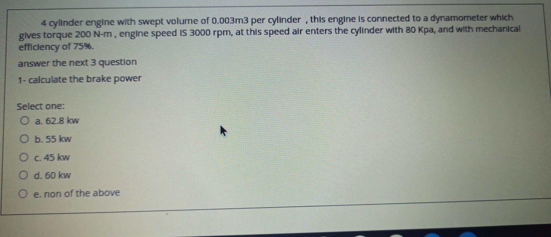 Solved 4 cylinder engine with swept volume of 0.003m3 per | Chegg.com
