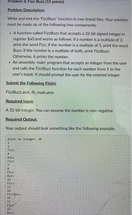 Solved 1 . text 2. globl FizzBuzz 3 4 FizzBuzz: 5 rem | Chegg.com