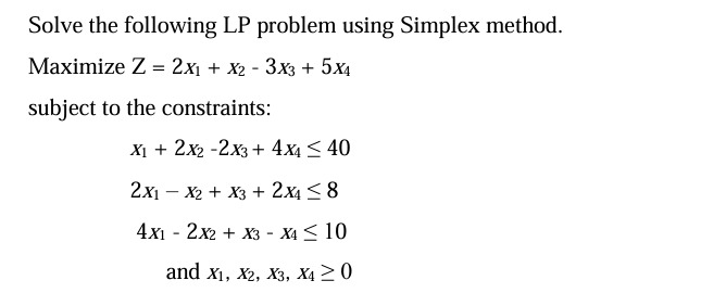 Solved Solve the following LP problem using Simplex | Chegg.com