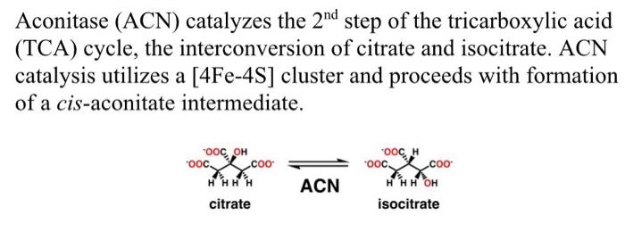 Solved Aconitase (ACN) catalyzes the 2nd step of the | Chegg.com