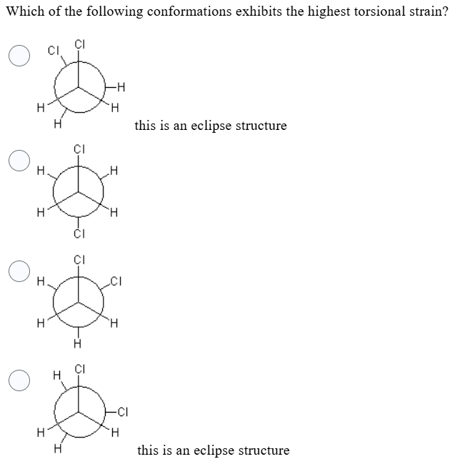 Solved Which of the following conformations exhibits the | Chegg.com