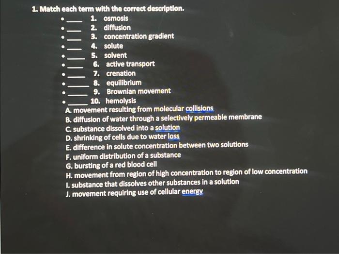 Solved 1. Match each term with the correct description. 1. | Chegg.com