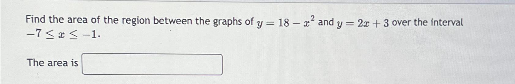 Solved Find the area of the region between the graphs of | Chegg.com