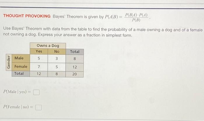 Solved THOUGHT PROVOKING Bayes' Theorem is given by P(A/B) = | Chegg.com