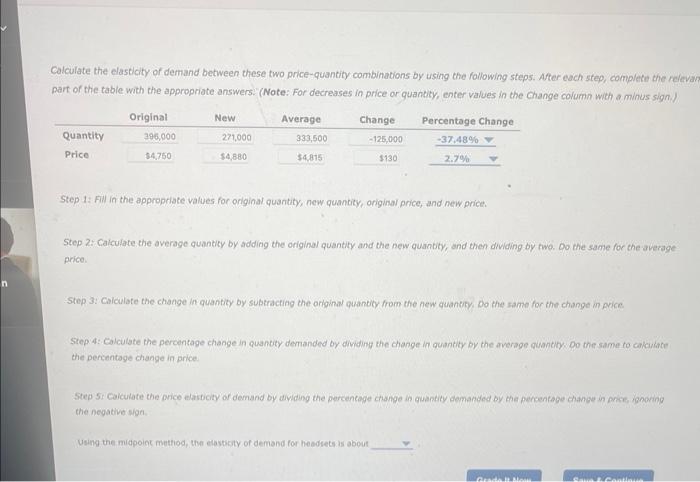 Solved Calculate the elastlicty of demand between these two | Chegg.com