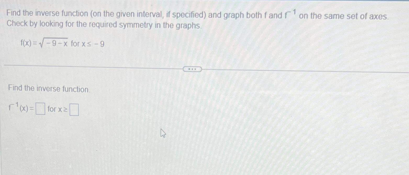 Solved Find The Inverse Function On The Given Interval If