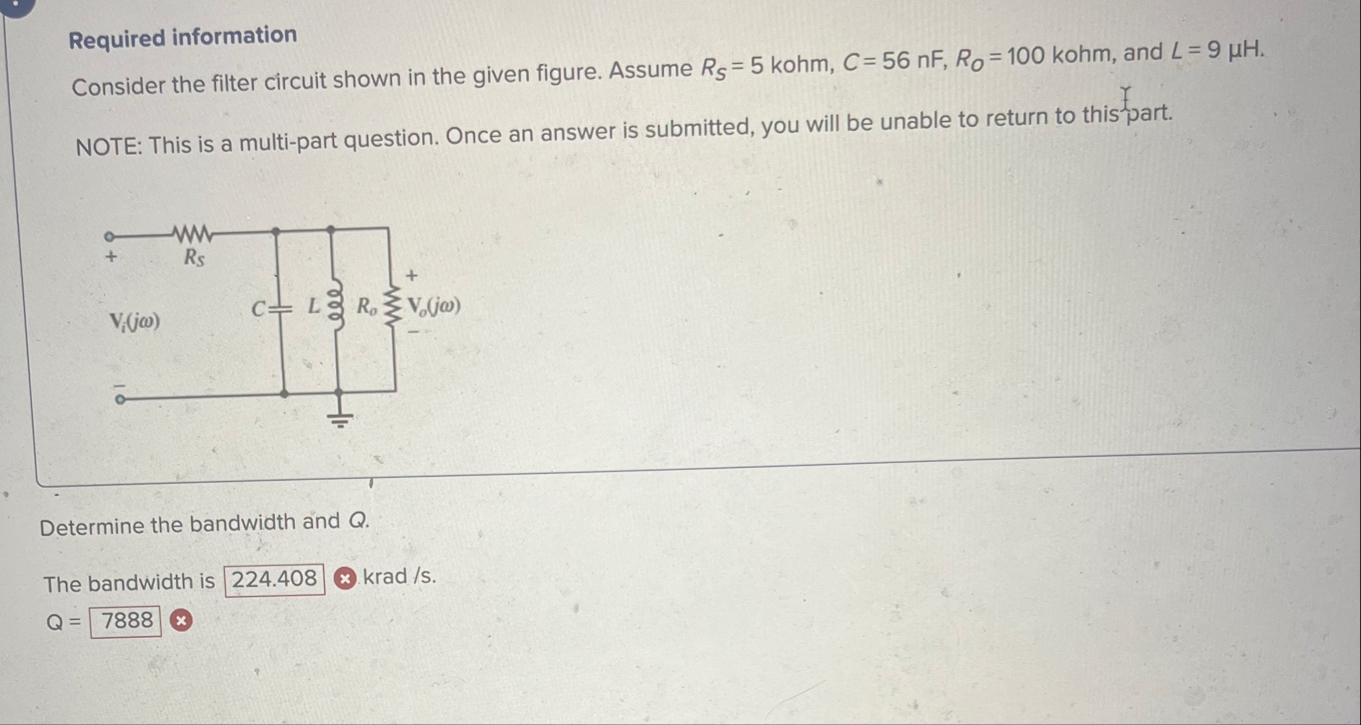 Solved Required informationConsider the filter circuit shown | Chegg.com
