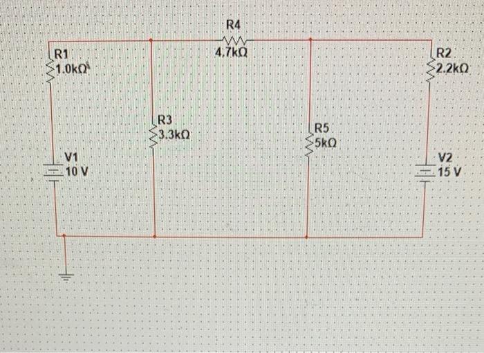 Solved R4 W 14.7kD. R1 1.0ka R2) 22.2ko) R3 23.3ko) 3 [R5 | Chegg.com