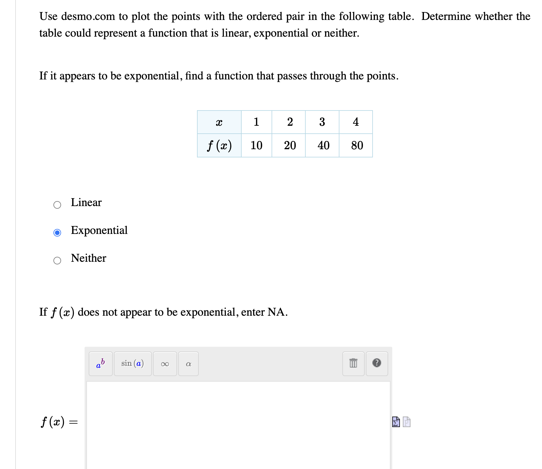 Solved Use desmo.com to plot the points with the ordered | Chegg.com