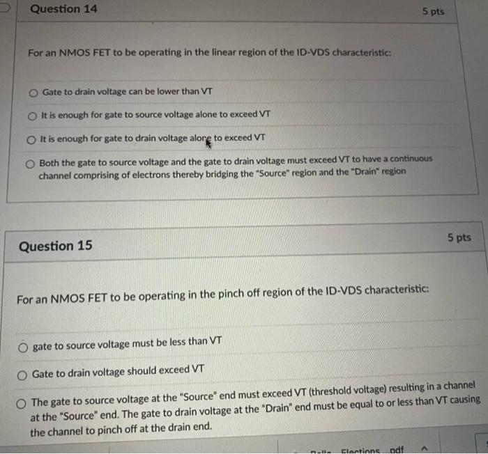 Solved For an NMOS FET to be operating in the linear region | Chegg.com