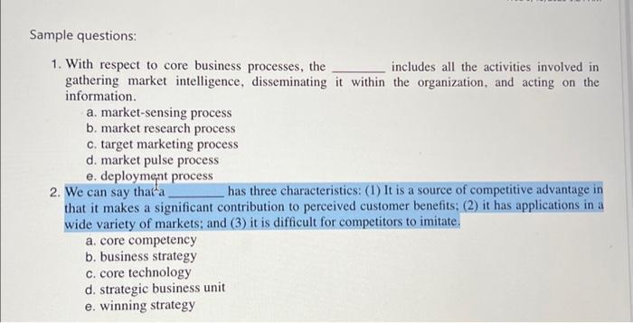 Sample questions: 1. With respect to core business | Chegg.com