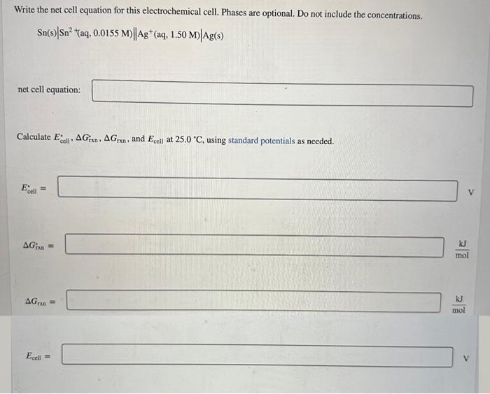 Solved Write the net cell equation for this electrochemical | Chegg.com