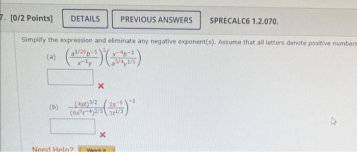 Solved Simplify the expression and eliminate any negative | Chegg.com