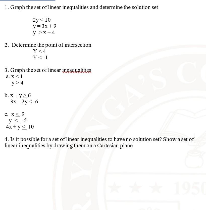 Solved 1. Graph the set of linear inequalities and determine | Chegg.com
