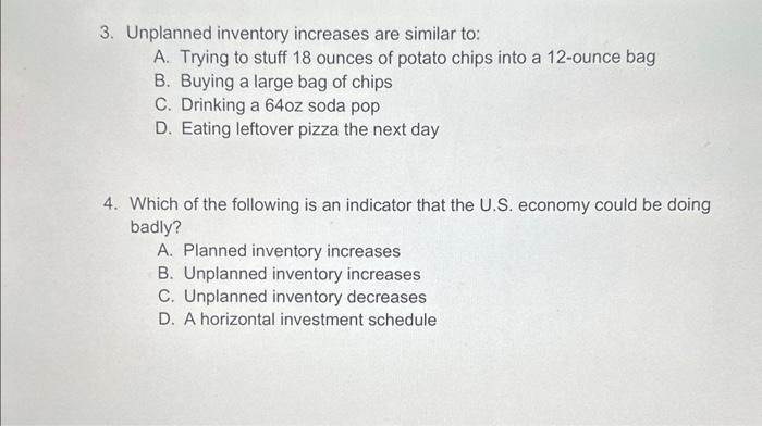 Solved 3. Unplanned inventory increases are similar to: A. | Chegg.com