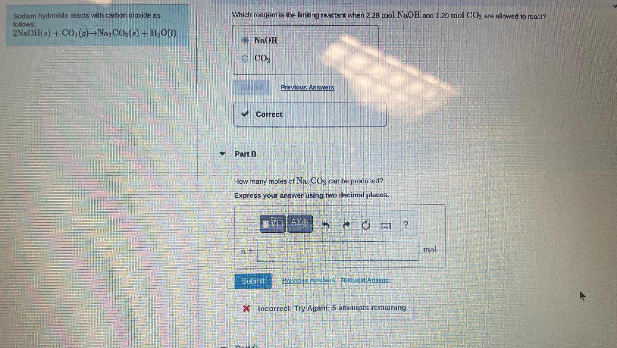 Solved And how many moles of the excess reactant remain | Chegg.com