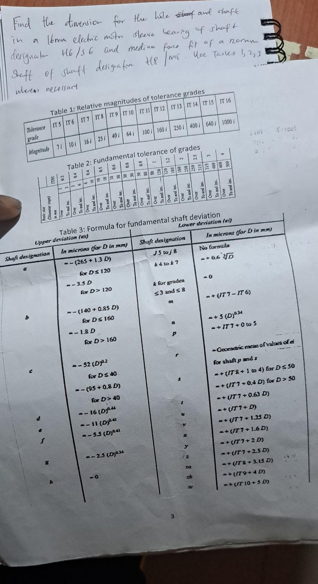 Solved Find the dimension for the hole and shaft in a 16 mm | Chegg.com