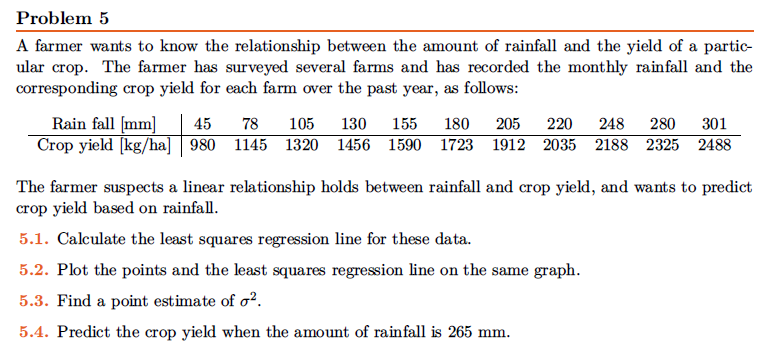 Solved Problem 5A farmer wants to know the relationship | Chegg.com