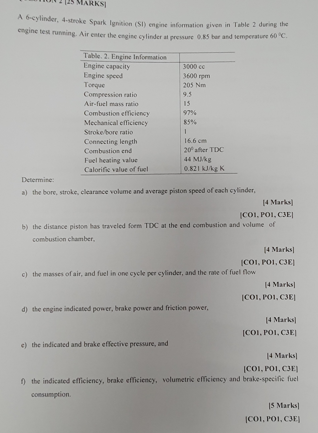 Solved A 6 -cylinder, 4-stroke Spark Ignition (SI) ﻿engine | Chegg.com