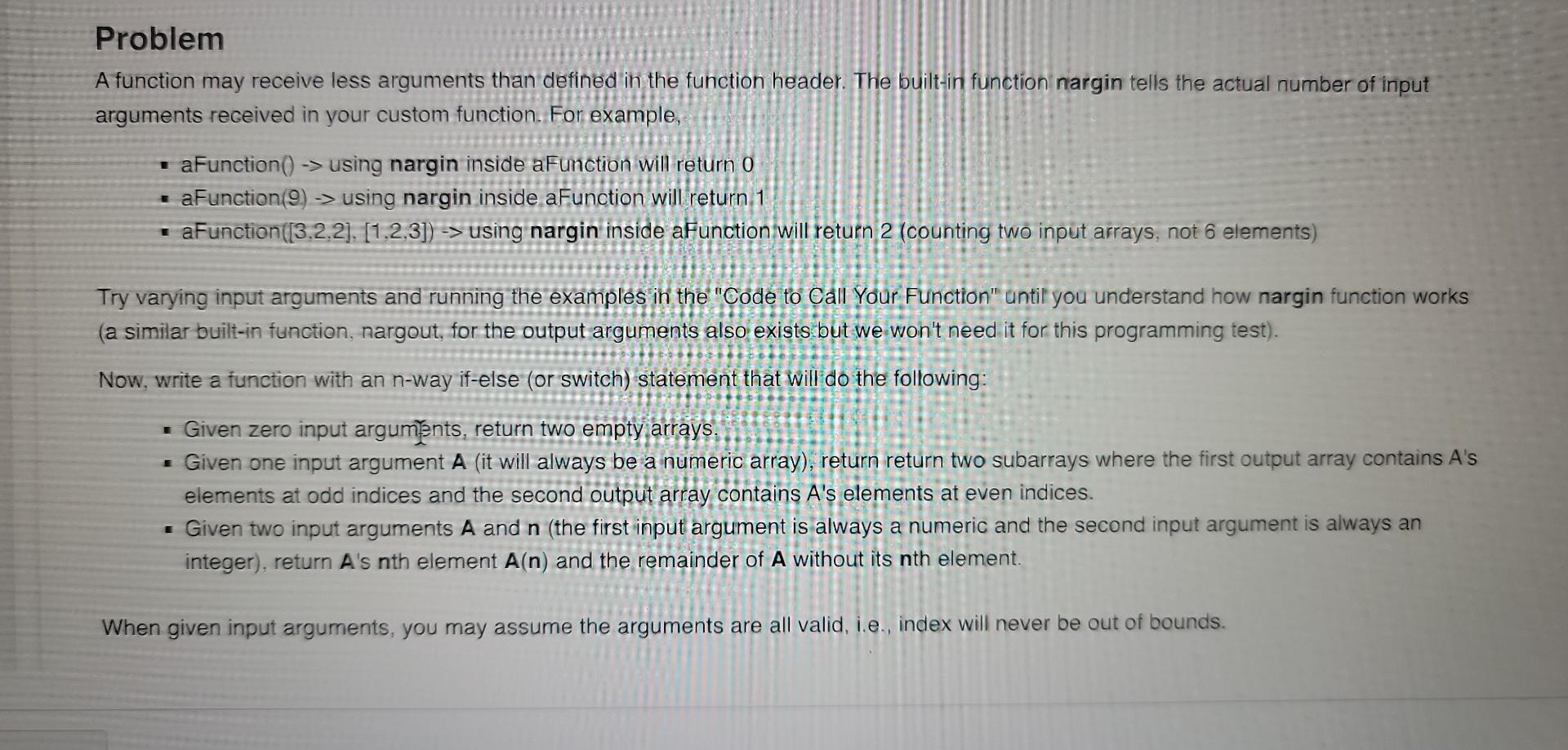 Solved (a similar built-in function, nargout, for the output | Chegg.com