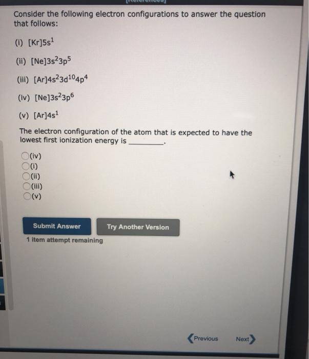 Solved Consider the following electron configurations to | Chegg.com