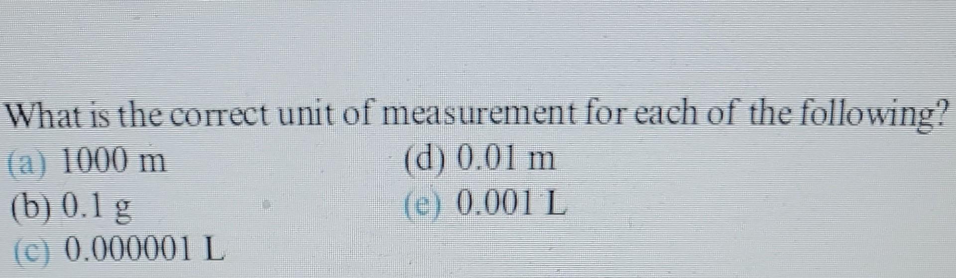 Solved What is the correct unit of measurement for each of | Chegg.com
