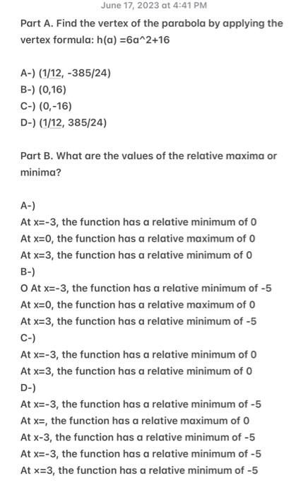 Solved Part A. Find the vertex of the parabola by applying | Chegg.com