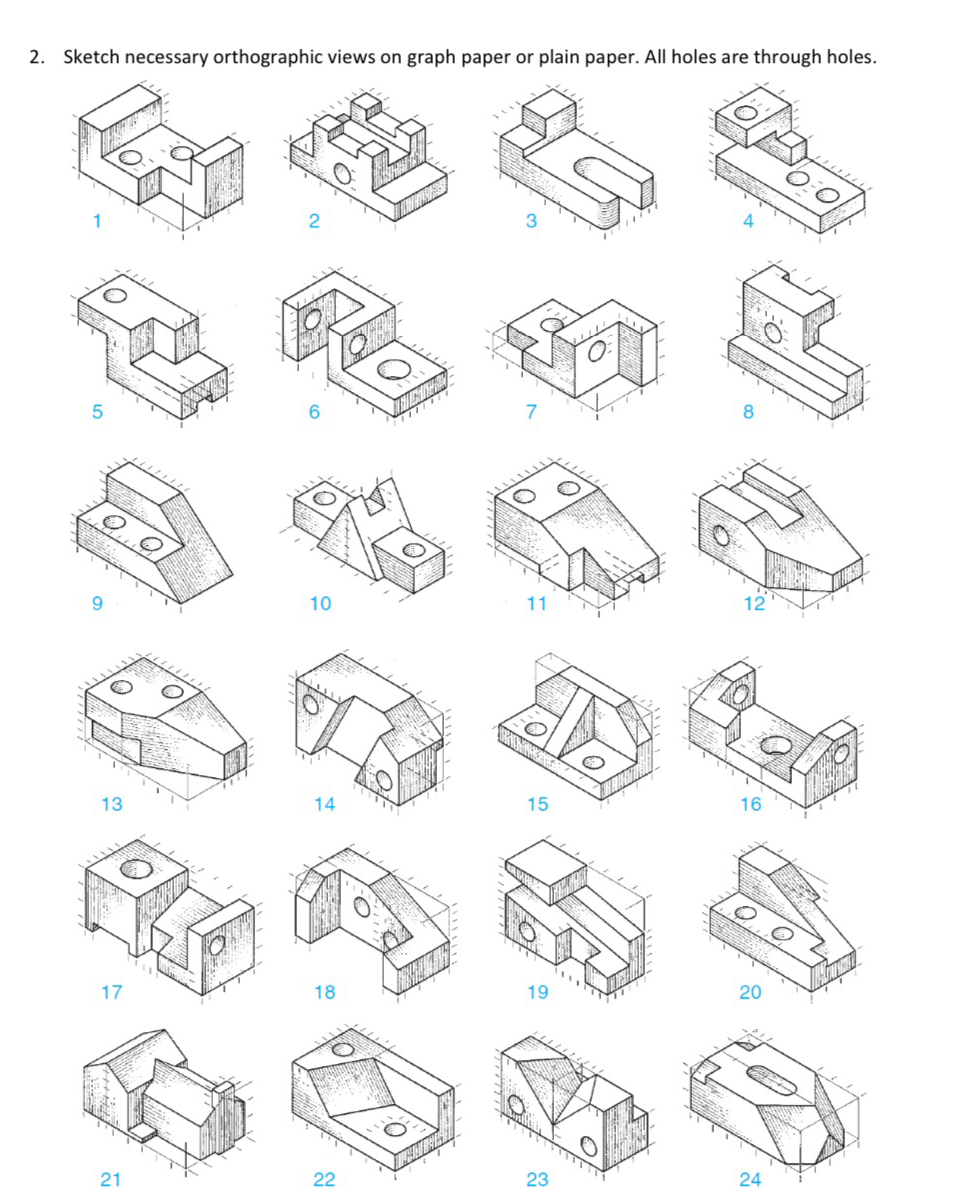 Sketch necessary orthographic views on graph paper or | Chegg.com