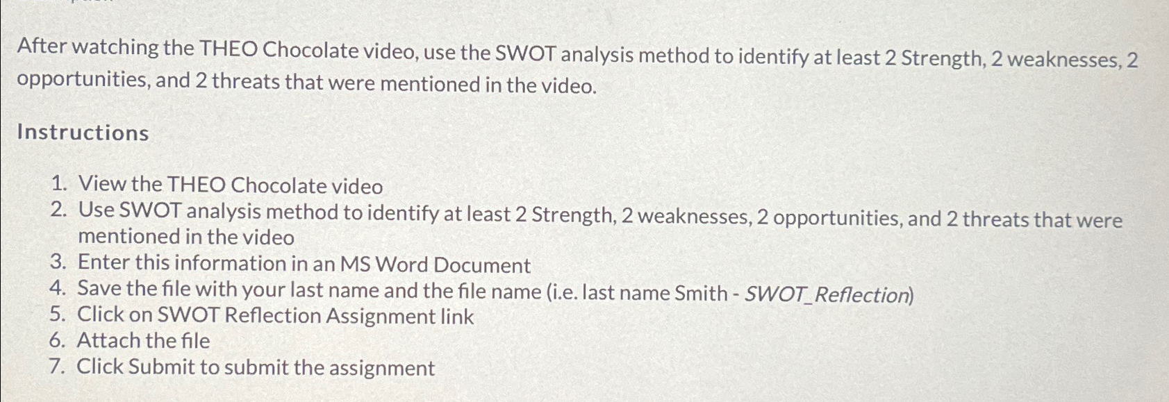 Solved After watching the THEO Chocolate video, use the SWOT | Chegg.com