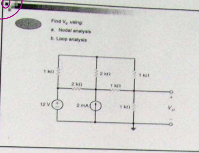 Solved Find V0 ﻿usinga. ﻿Nodal analysisb. ﻿Loop analysis | Chegg.com