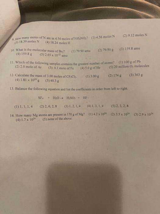 Solved 9. How many moles of N are in 4.56 moles of NH4NO3 ? | Chegg.com