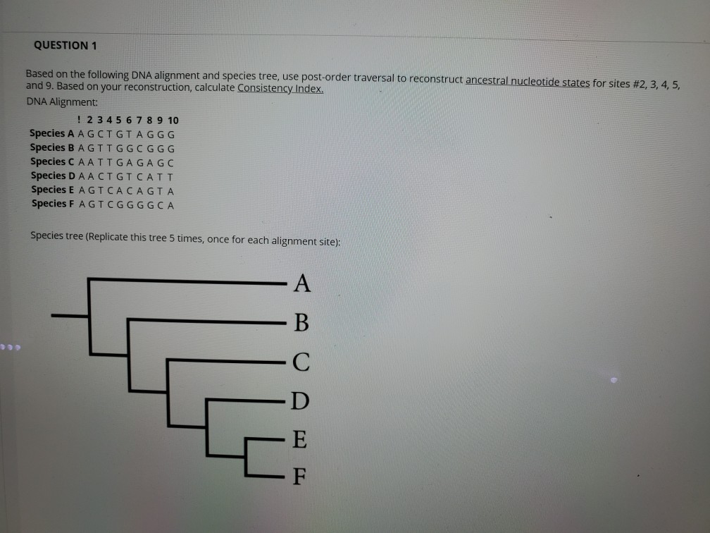 QUESTION 1 Based on the following DNA alignment and | Chegg.com
