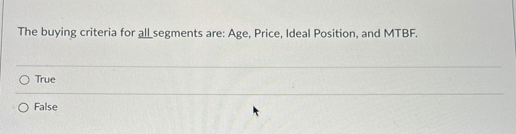 Solved The buying criteria for all segments are: Age, Price, | Chegg.com