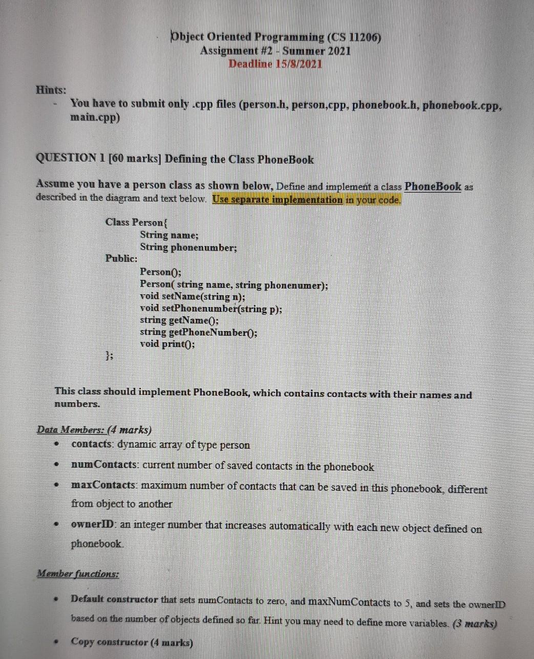 Solved Bbject Oriented Programming Cs 11206 Assignment 2 