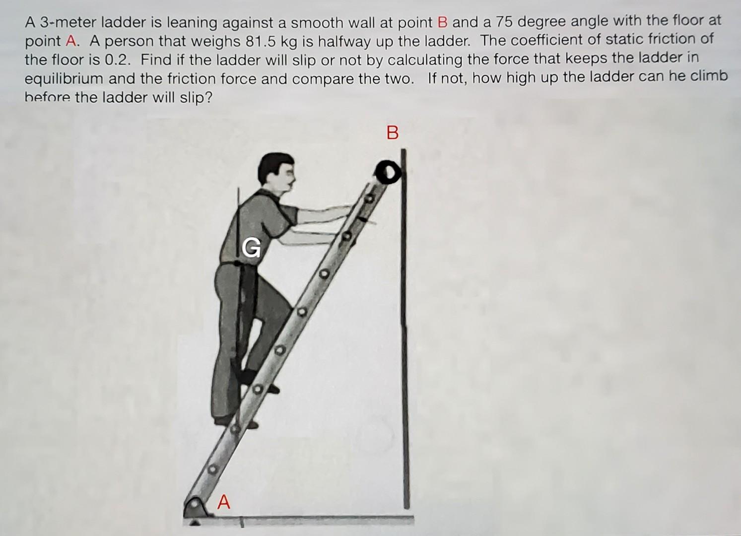 Solved A 3-meter ladder is leaning against a smooth wall at | Chegg.com