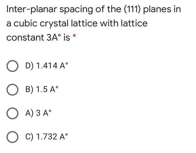 Solved Inter-planar spacing of the (111) planes in a cubic | Chegg.com