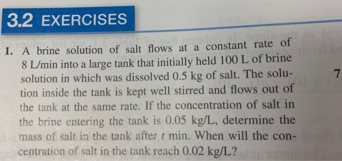 Solved EXERCISES 1. A brine solution of salt flows at a | Chegg.com